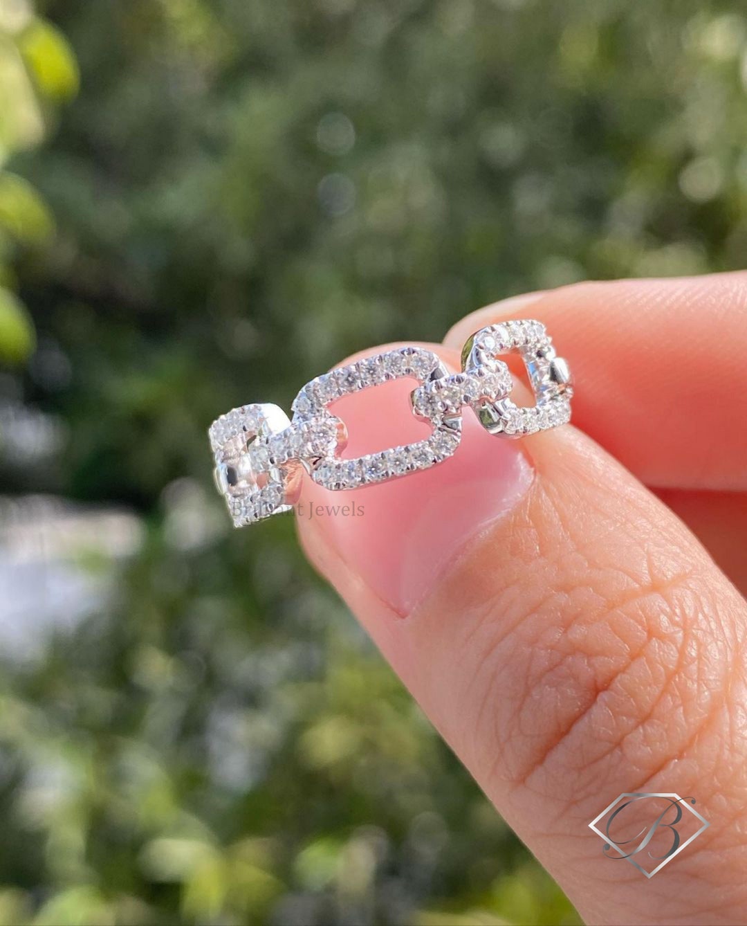 Round Diamond Open Link Ring 14k Solid Gold Cubin Link Chain - Etsy