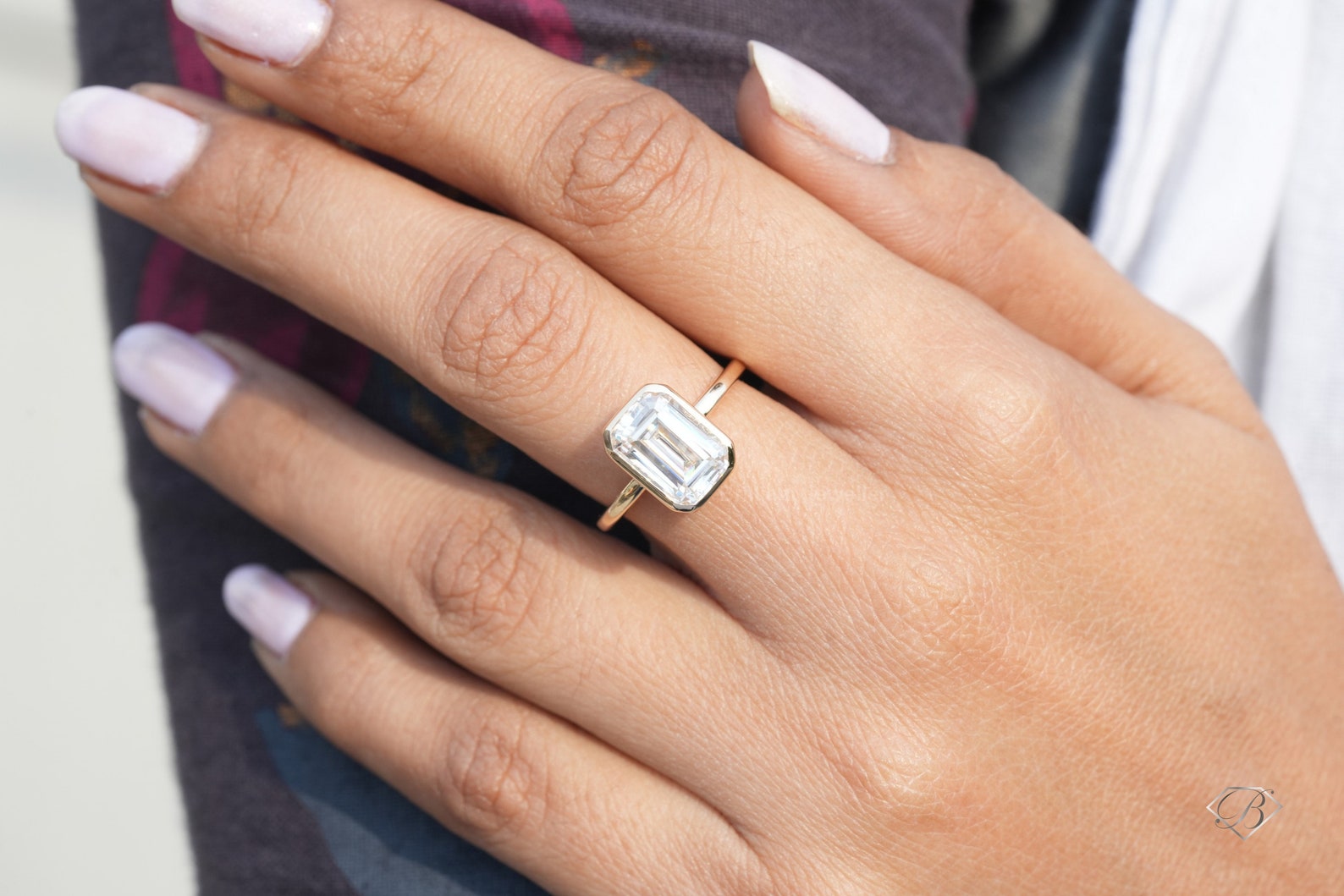 3ct Emerald Cut Moissanite Engagement Ring Vintage 14K Gold Bezel ...