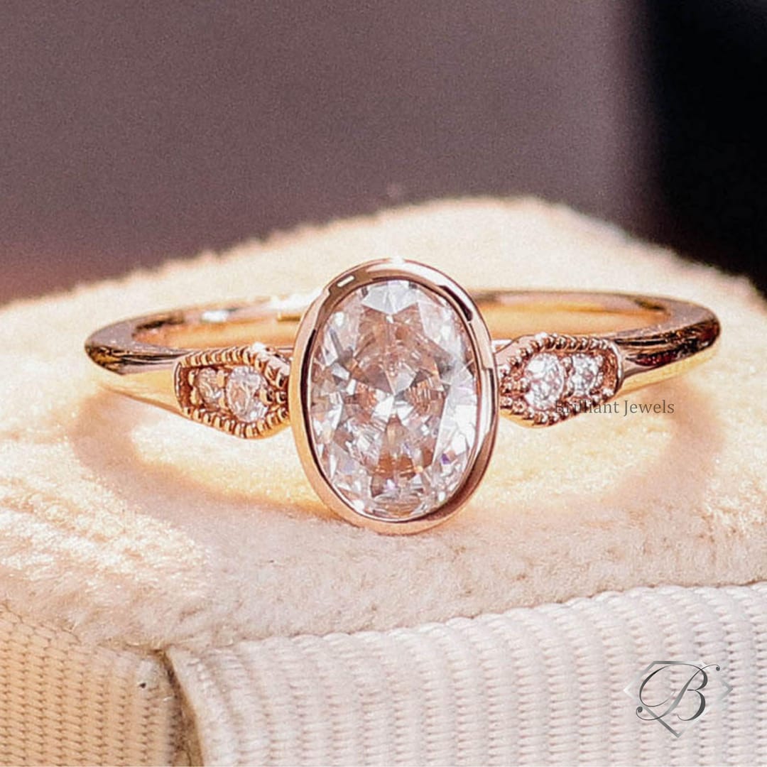 1.30CT Classic Oval Bezel Set Engagement Ring Oval Solitaire Ring Oval ...