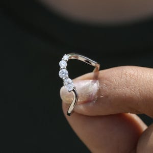 14K Solid Gold Curved Wedding Band Wave Stacking Ring Deep Curved Contour Band for Solitaire ...