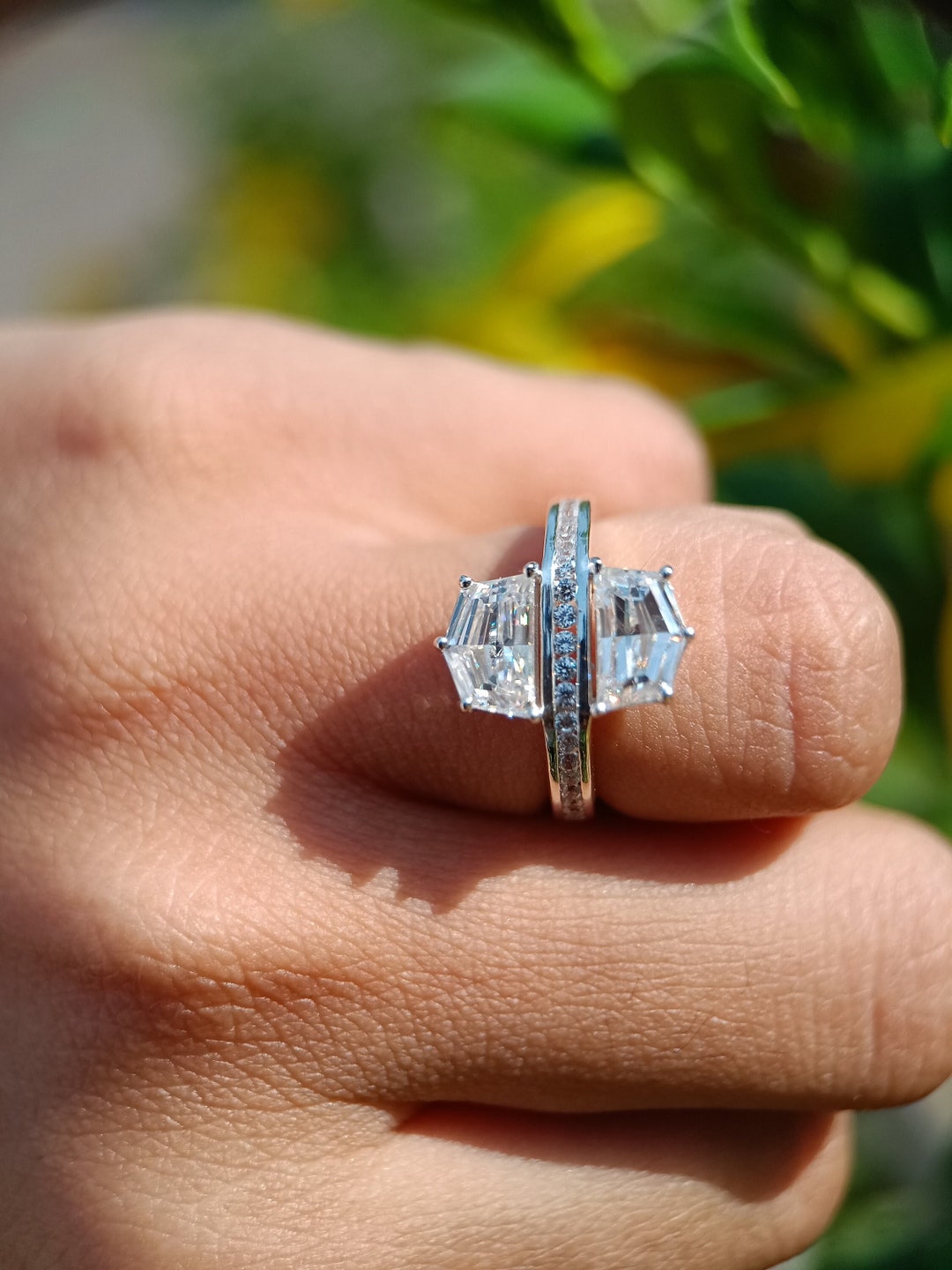 Cadillac Cut Moissanite Engagement Ring 2.18CT Cadillac With Channel ...