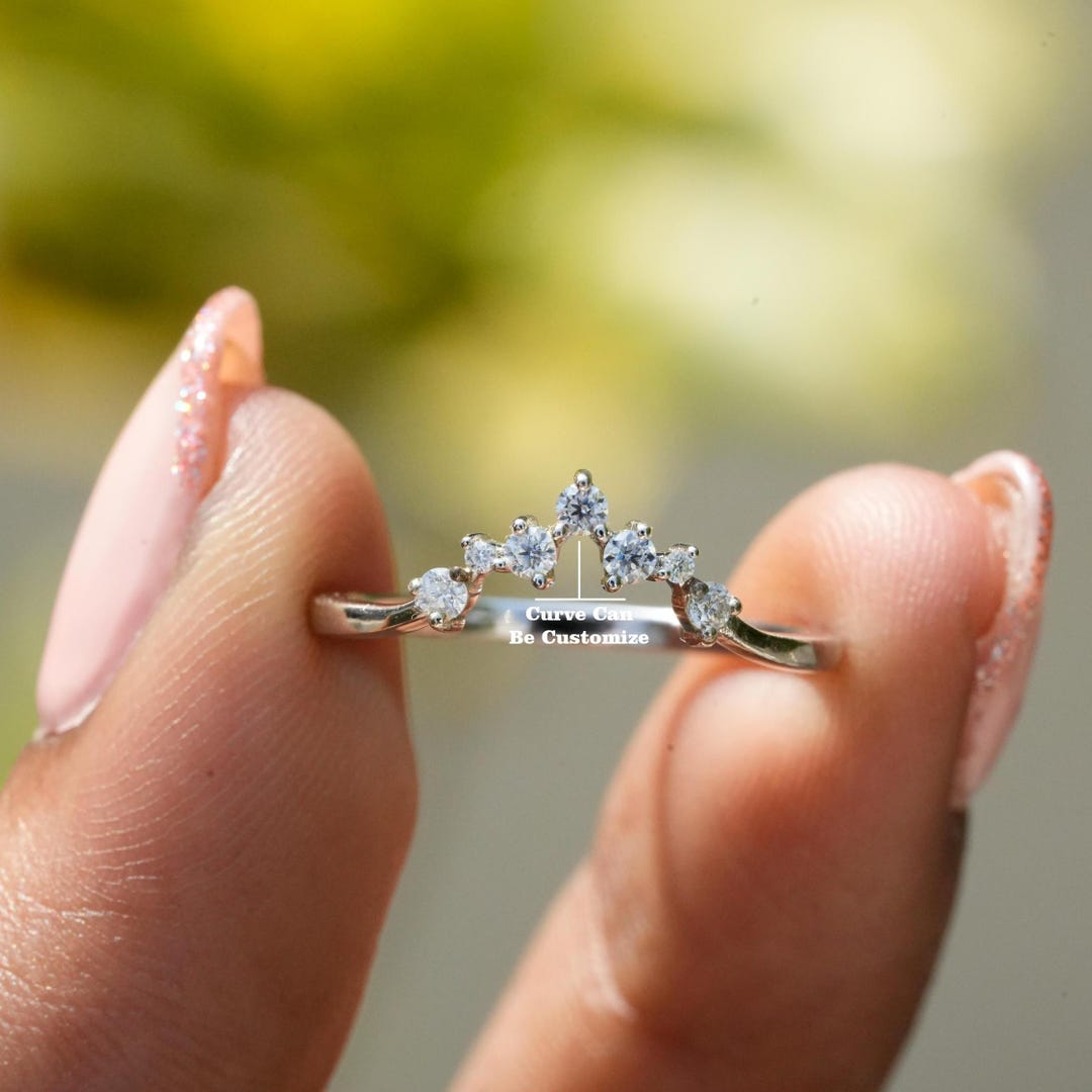 Diamond Princess Crown Ring Tiara Wedding Band Stackable Wedding Band ...