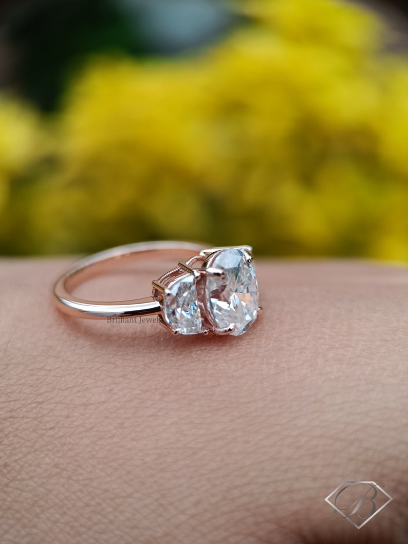 3CT Oval Cut Diamond Three Stone Ring 14K Gold Oval Three Stone ...