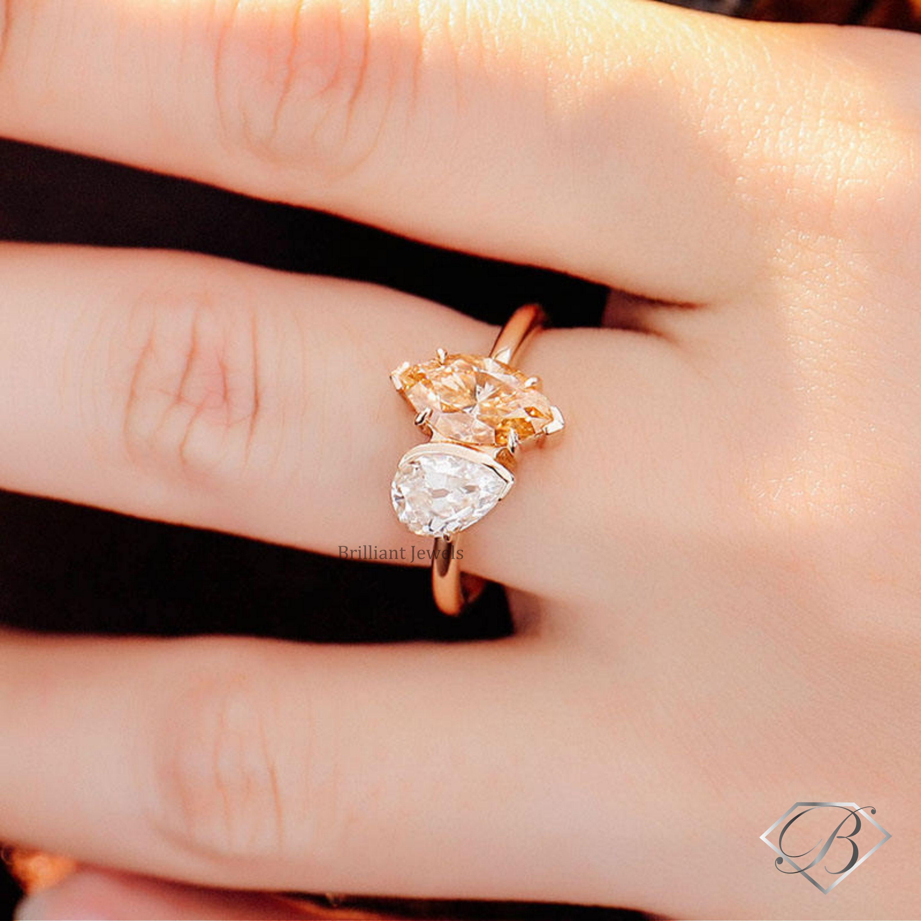 Toi Et Moi Ring Double Stone Engagement Moissanite Ring Marquise 2 ...