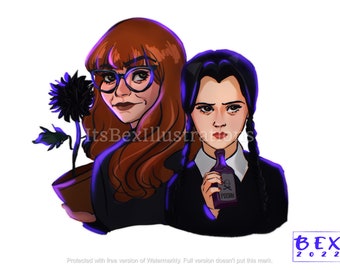 Wednesday - the Addams Family - Christina Ricci - Black and White Art ...