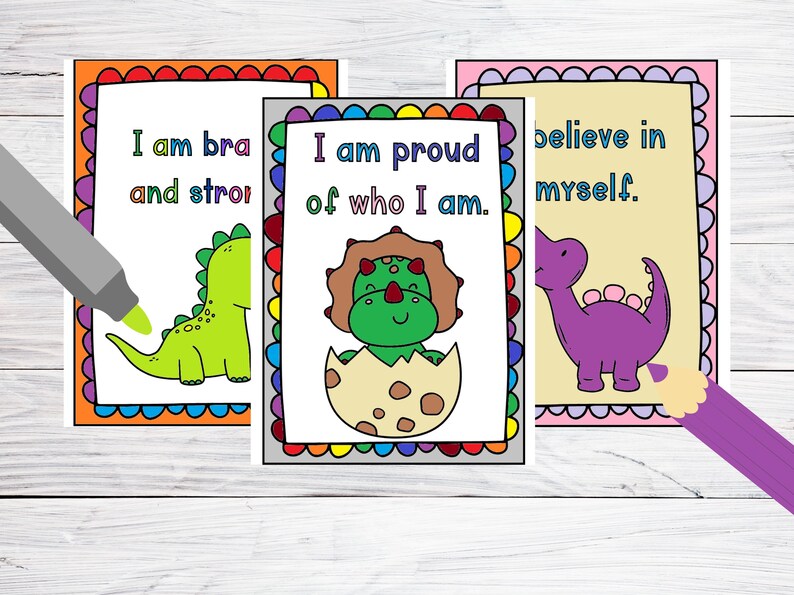 Dinosaur Affirmation Coloring Pages: Positive Quotes for Kids (digital ...