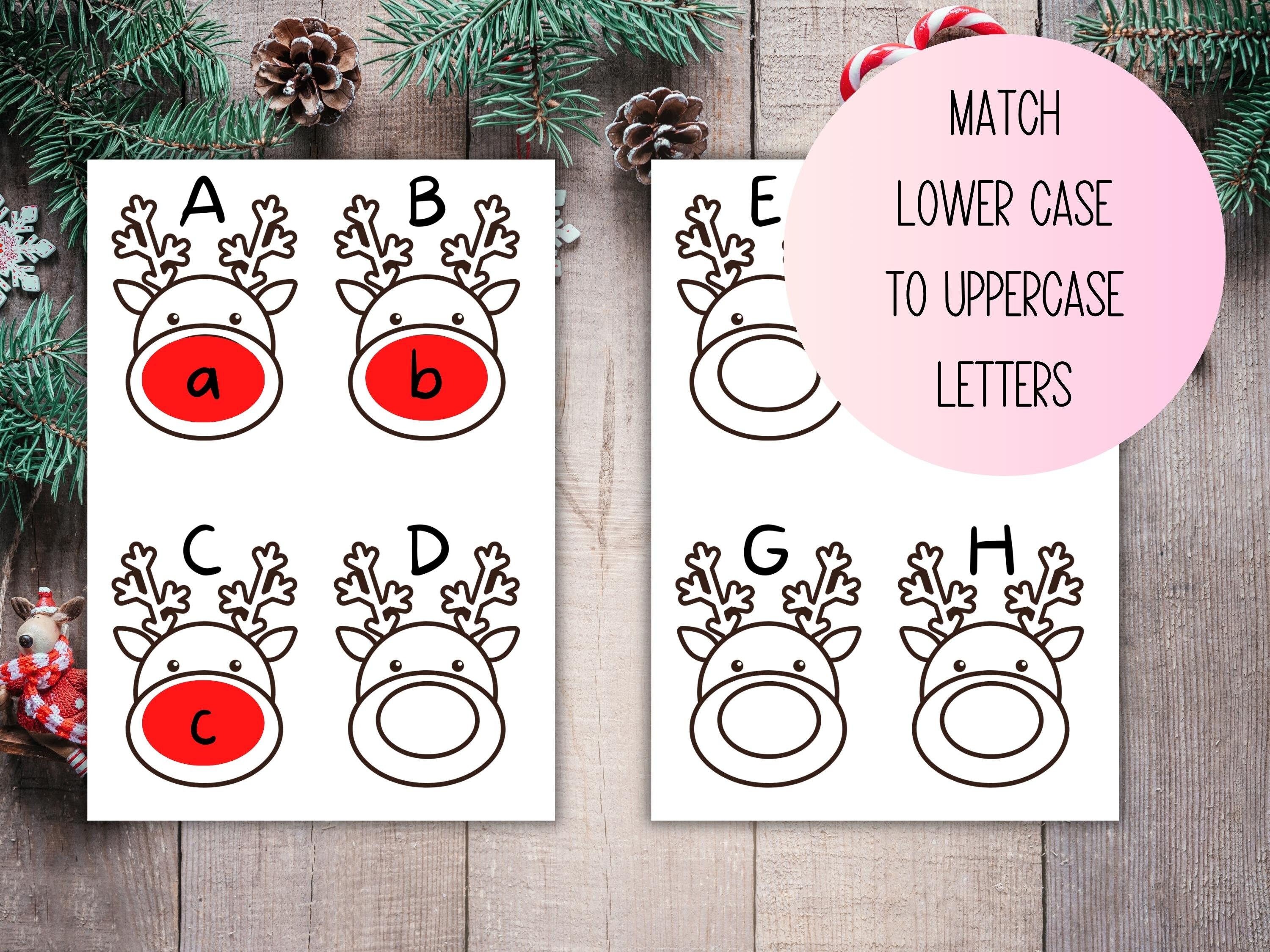 Alphabet Matching Activity, Christmas Worksheet Kids, Rudolph Activity ...