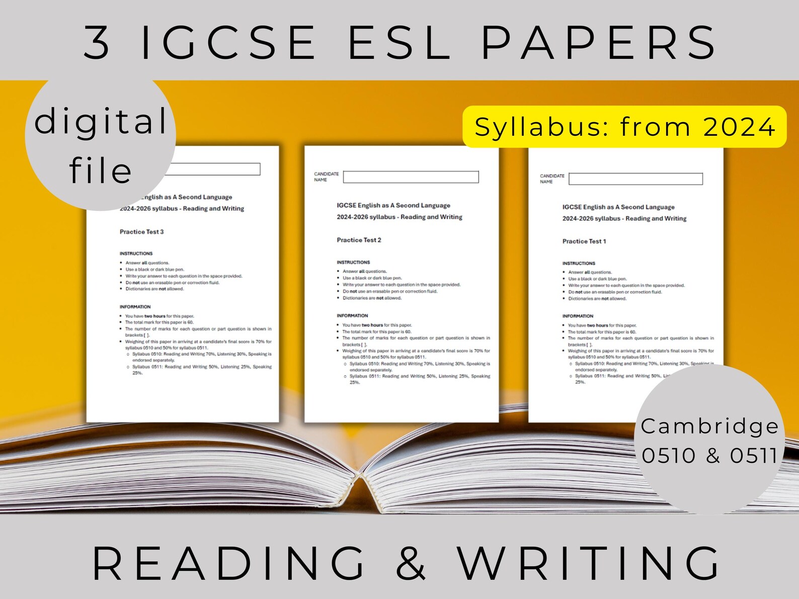 IGCSE ESL Practice Papers: Cambridge 0510/0511 Reading & Writing (PDF ...