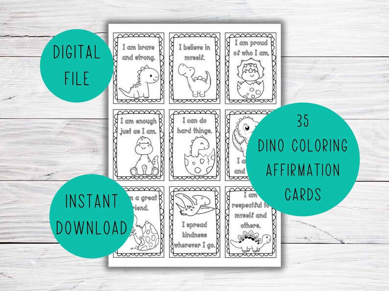 Dinosaur Affirmation Coloring Pages: Positive Quotes for Kids (digital ...