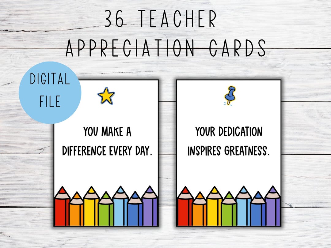 Teacher Appreciation Cards, Teacher Gift, Printable Cards Teachers ...