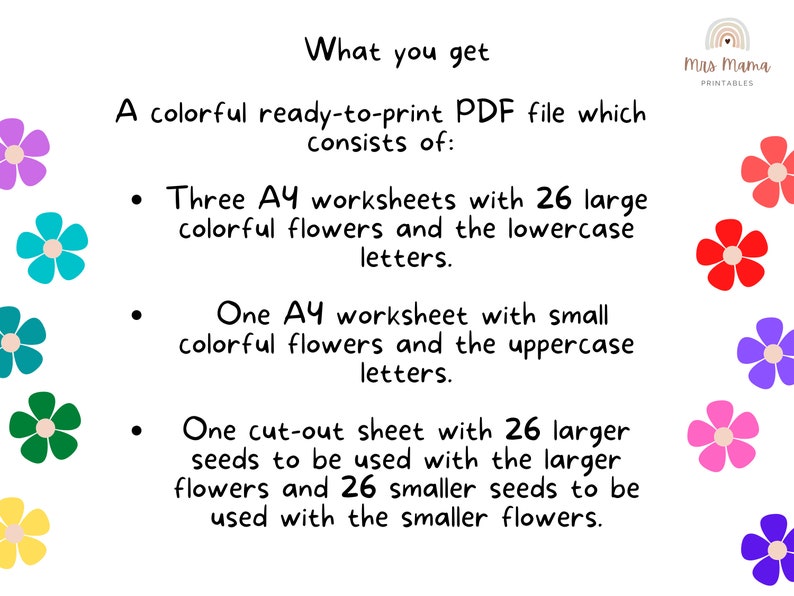 Flower Alphabet Matching Printable Worksheet Activity - Etsy