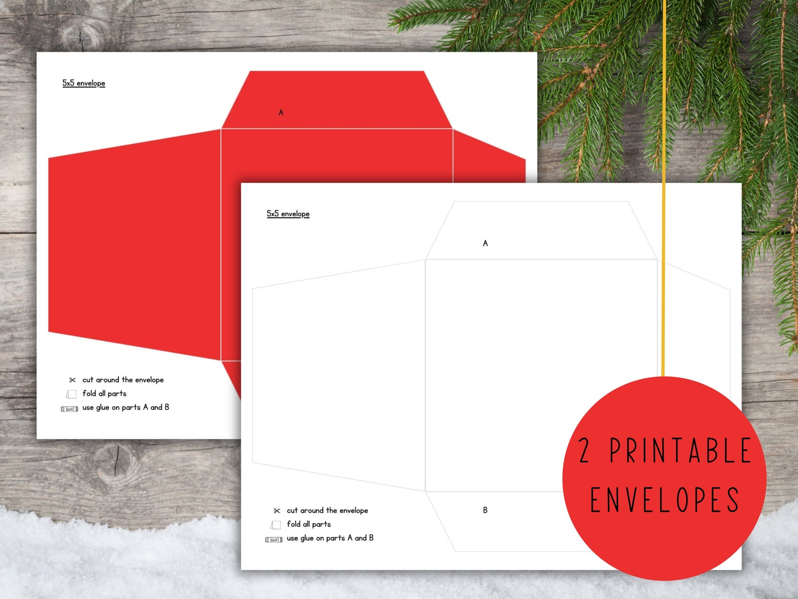 Printable Christmas Card With Printable Envelope Square Card - Etsy