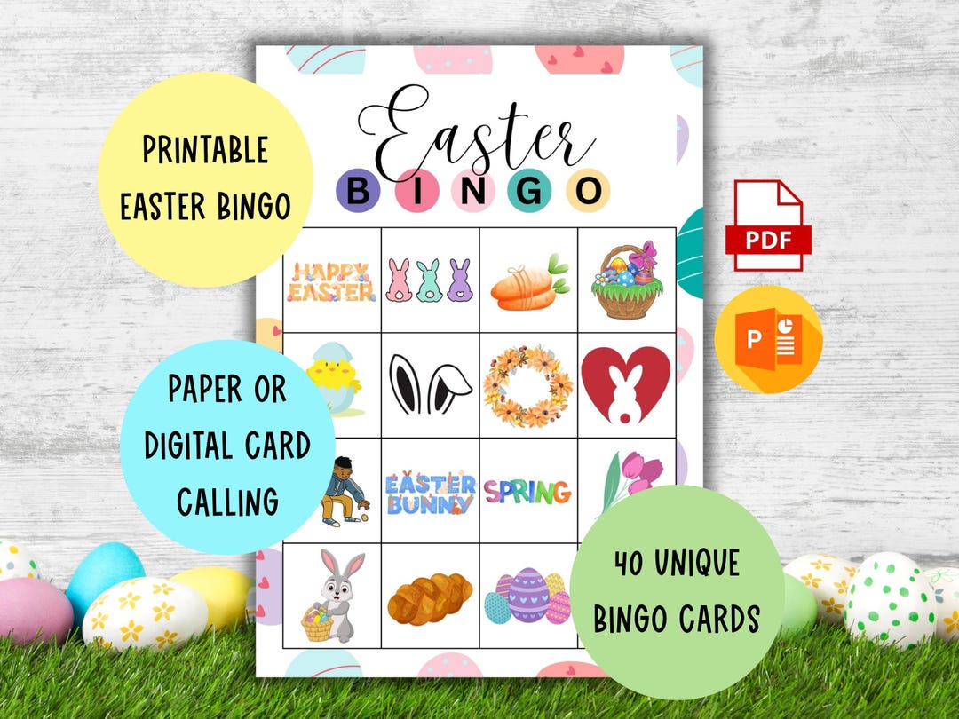 Easter Bingo Game 40 Unique Printable Bingo Cards + Digital Calling ...
