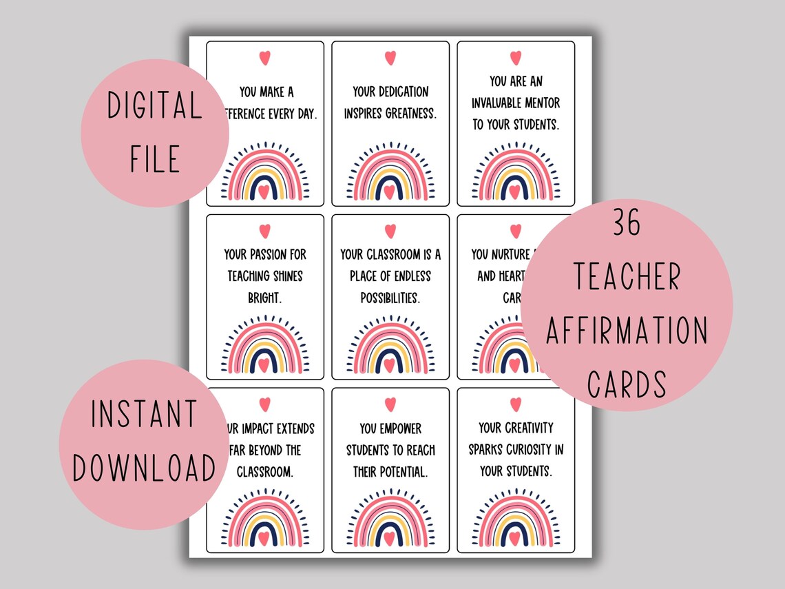 Teacher Affirmation Cards, Teacher Appreciation Gift, Printable Cards ...