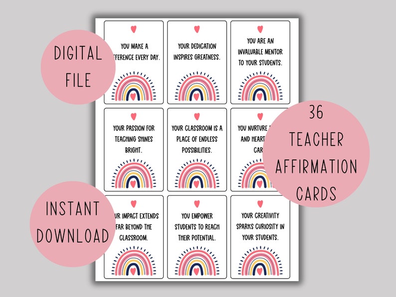 Teacher Affirmation Cards, Teacher Appreciation Gift, Printable Cards ...