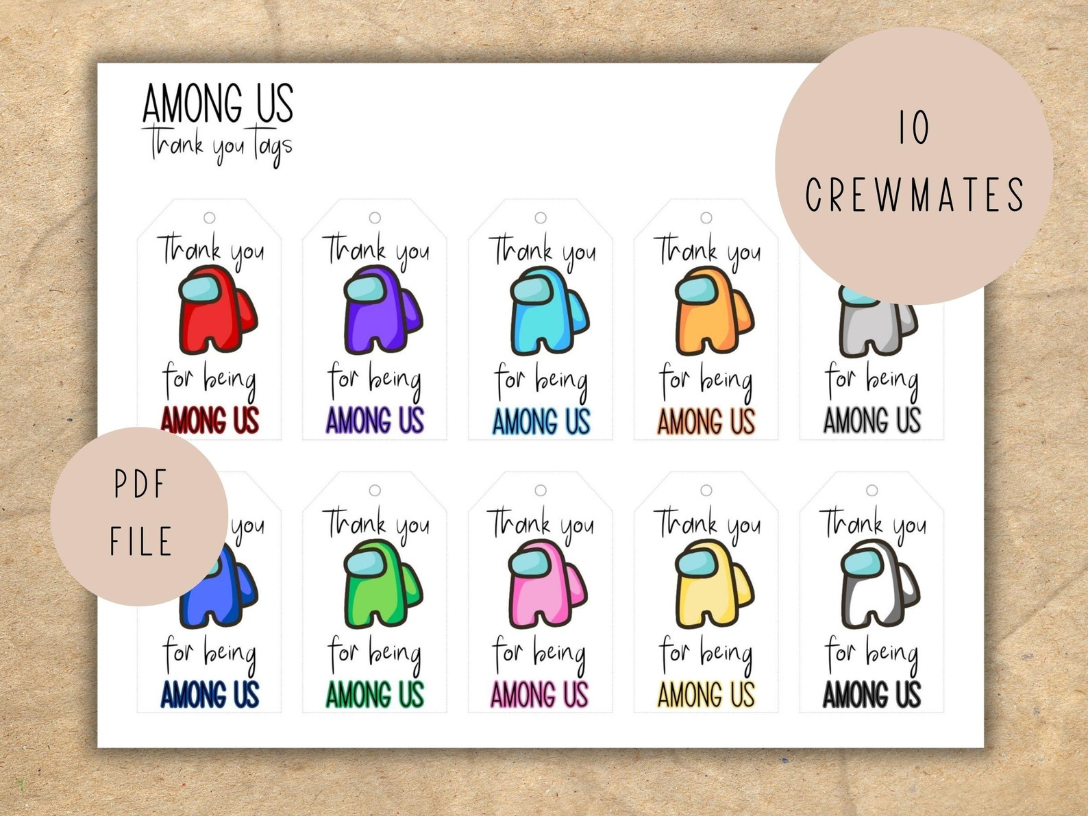 Among Us Gift Tags, Printable Tags, Thank You Gift Tags, Among Us Gifts ...