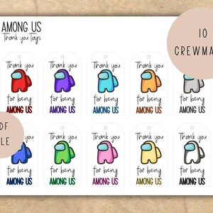 Among Us Gift Tags, Printable Tags, Thank You Gift Tags, Among Us Gifts ...