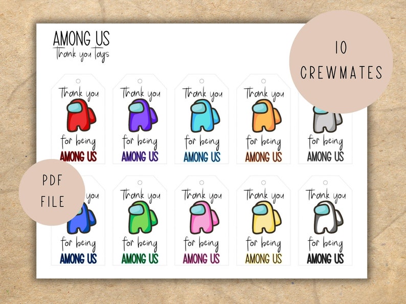 Among Us Gift Tags, Printable Tags, Thank You Gift Tags, Among Us Gifts ...
