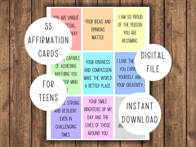 Affirmation Cards for Teenagers, Positive Quote Cards, Teen Self Esteem ...
