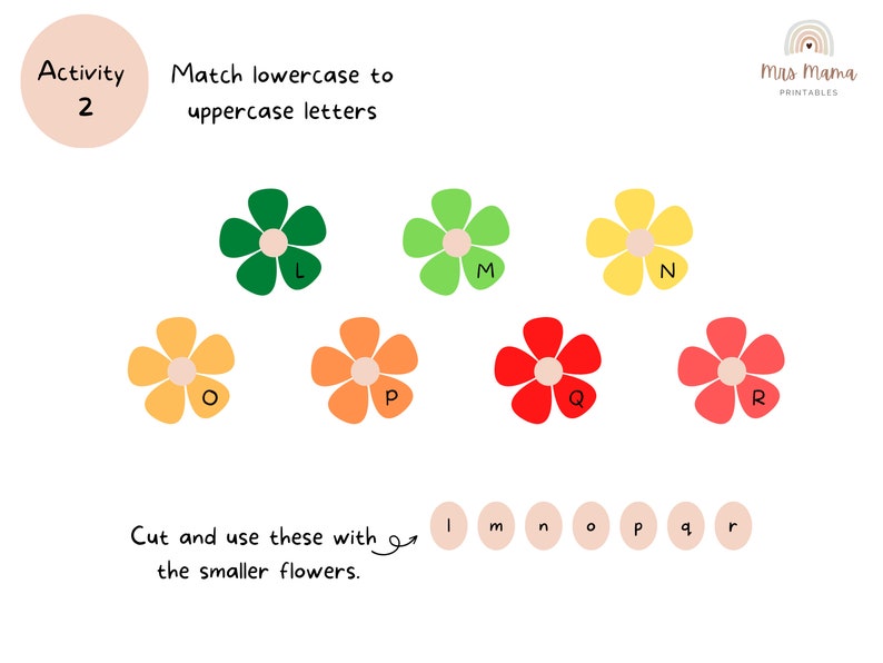 Flower Alphabet Matching Printable Worksheet Activity - Etsy