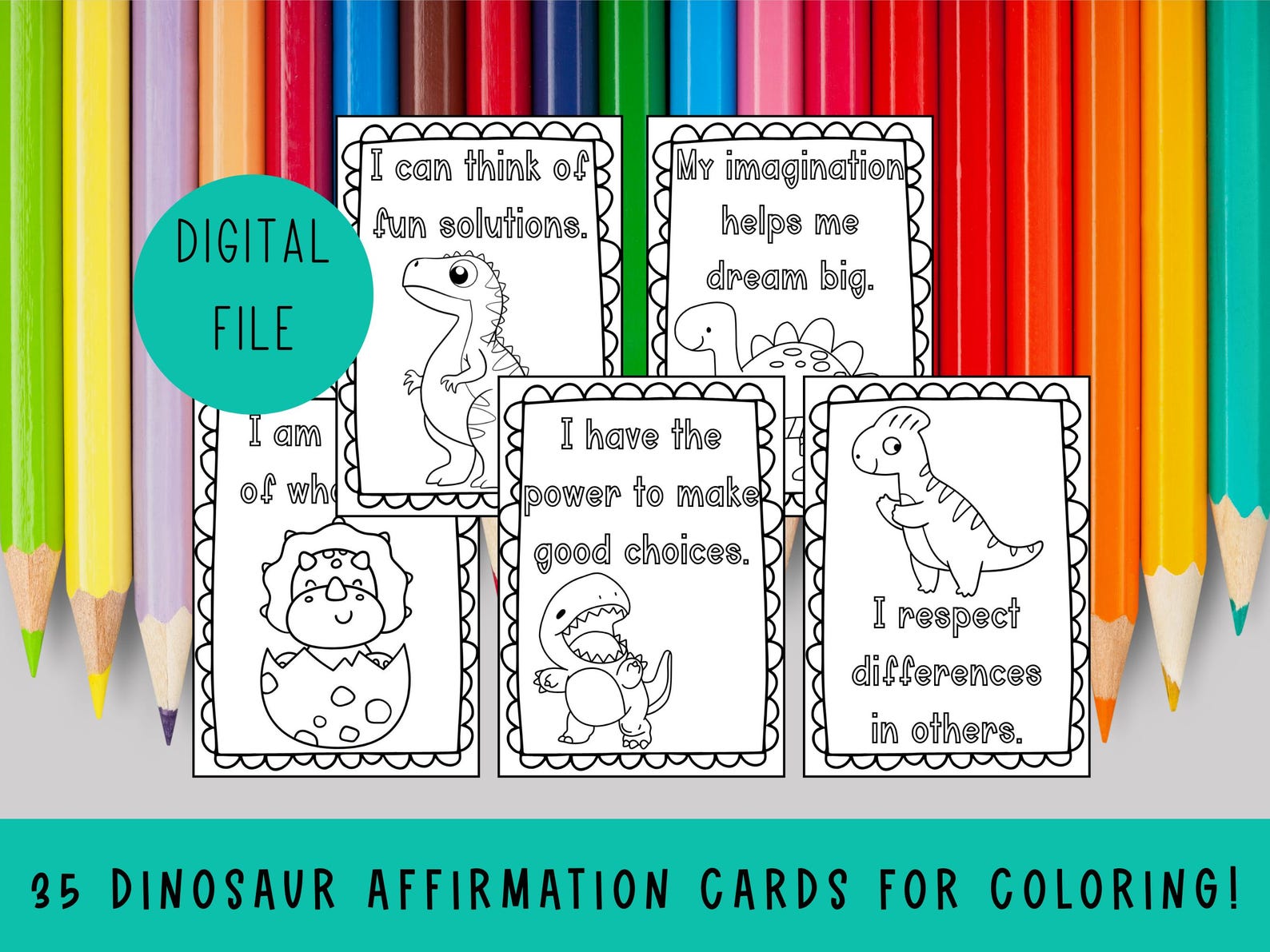 Dinosaur Affirmation Coloring Pages: Positive Quotes for Kids (digital ...