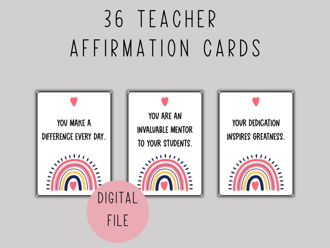 Teacher Affirmation Cards, Teacher Appreciation Gift, Printable Cards ...
