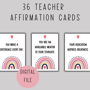Teacher Affirmation Cards, Teacher Appreciation Gift, Printable Cards ...