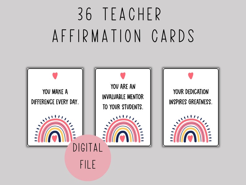 Teacher Appreciation Cards, Printable Affirmation Notes, Thank You ...