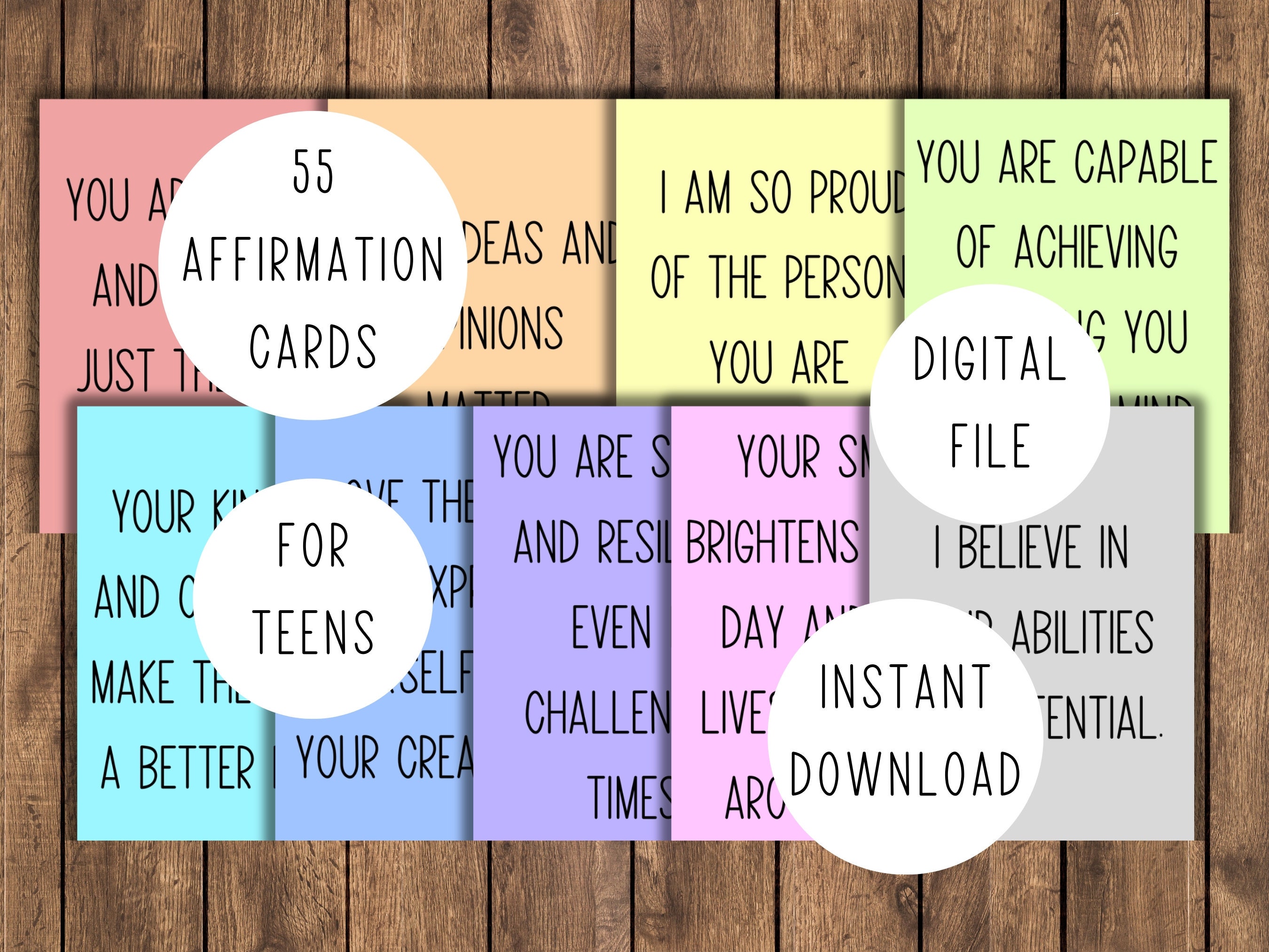 Affirmation Cards for Teenagers, Positive Quote Cards, Teen Self Esteem ...