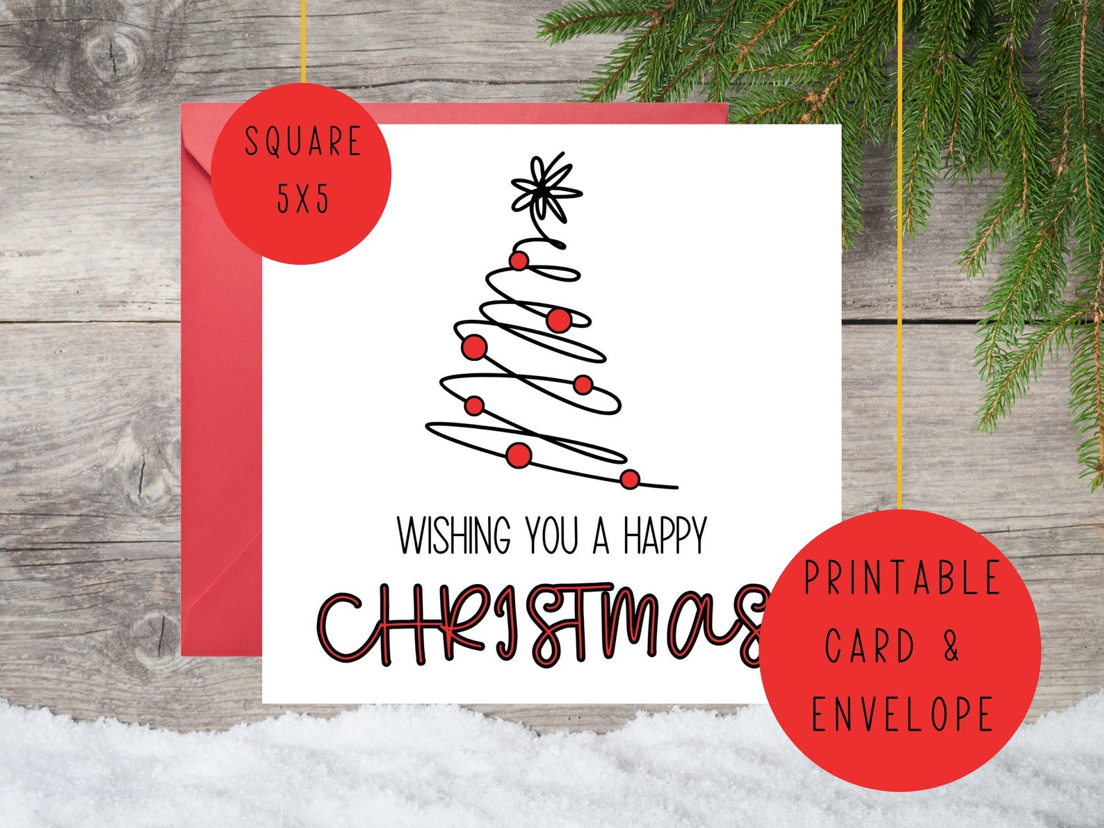 Printable Christmas Card With Printable Envelope Square Card - Etsy