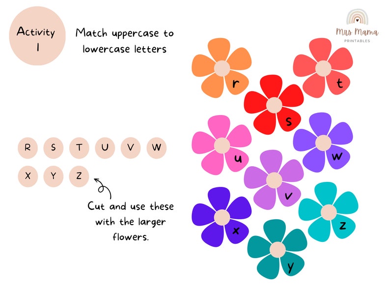 Flower Alphabet Matching Printable Worksheet Activity - Etsy