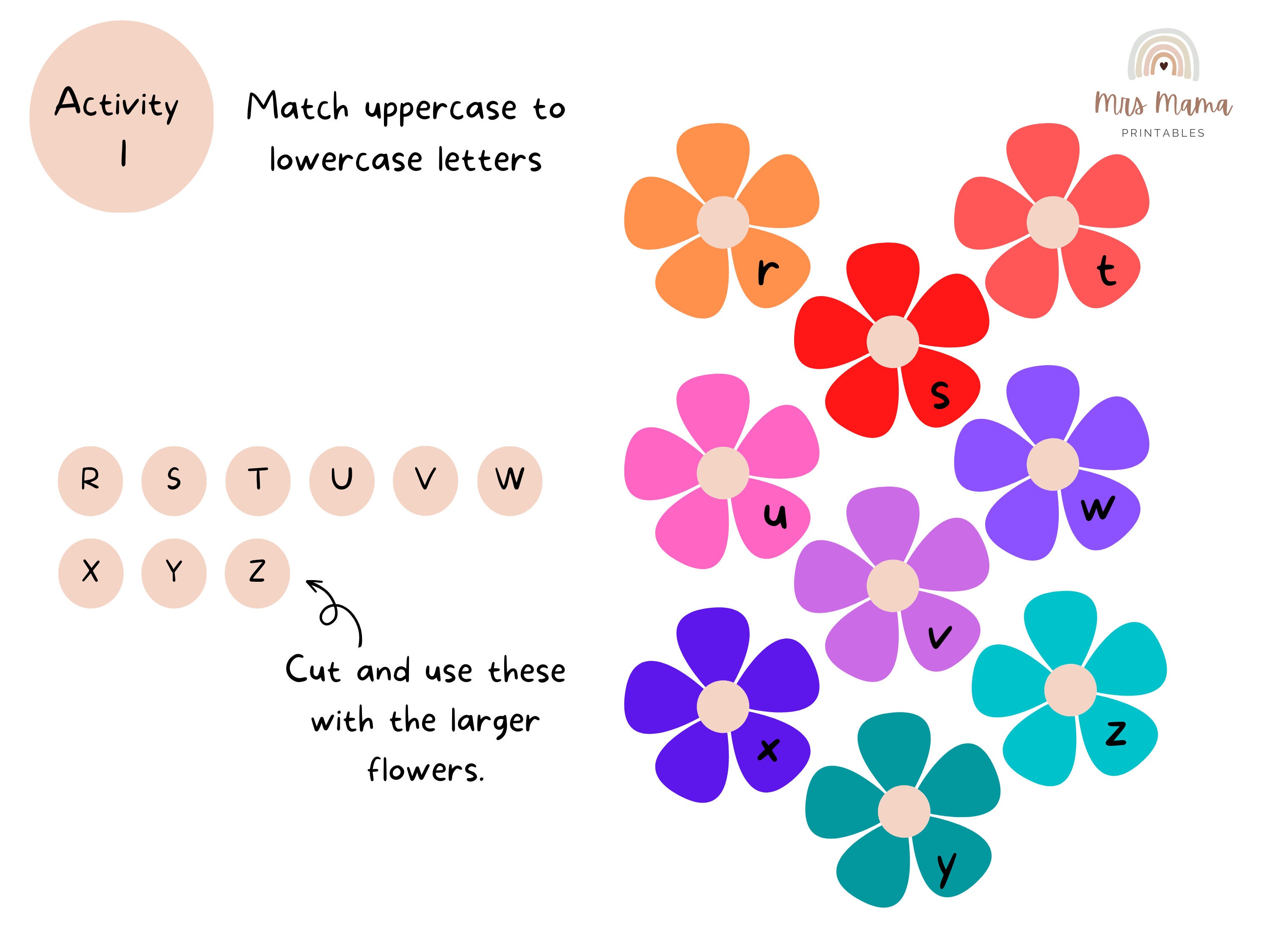 Flower Alphabet Matching, Printable Worksheet Activity, Toddler Busy ...