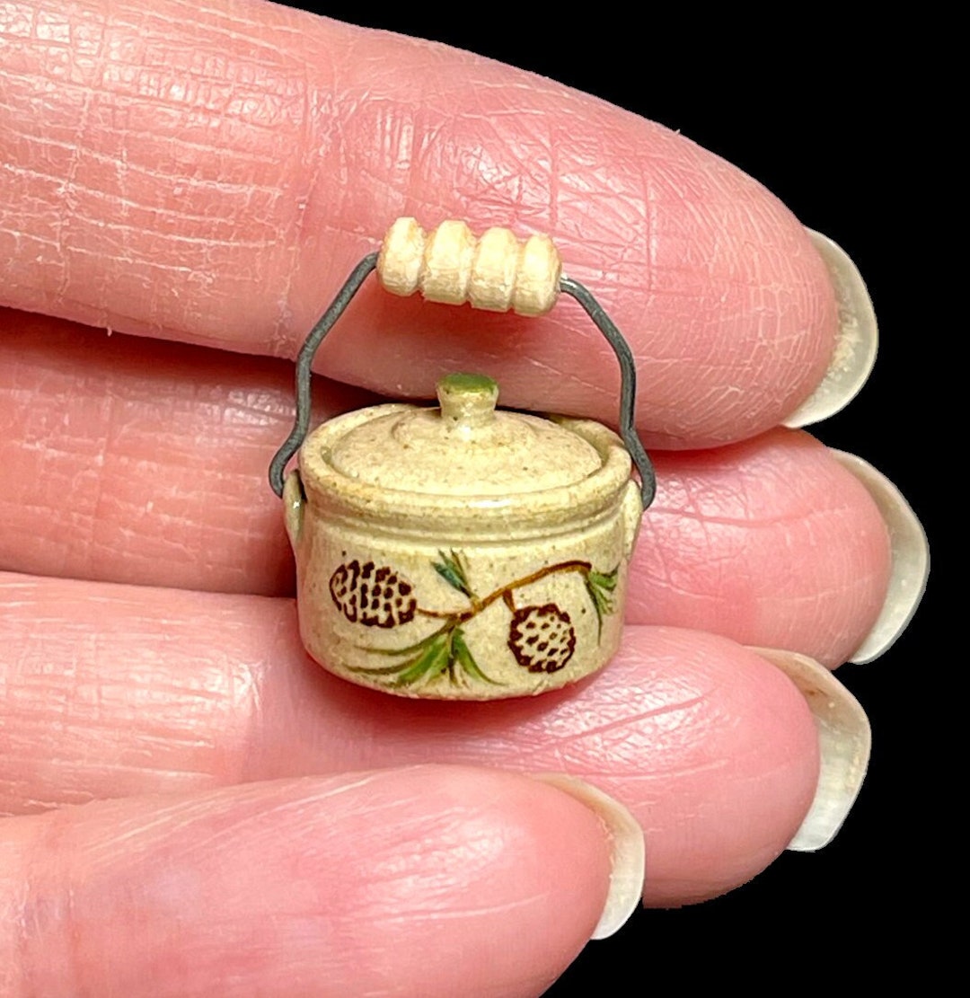 IGMA Jane Graber Pottery HTF Pine Cone Bailed Butter Pot dollhouse ...