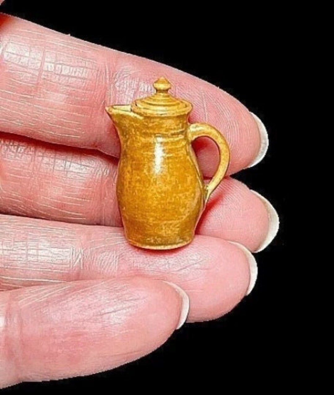 IGMA Jane Graber Pottery Tan Coffee Pot Dollhouse Colonial Primitive ...
