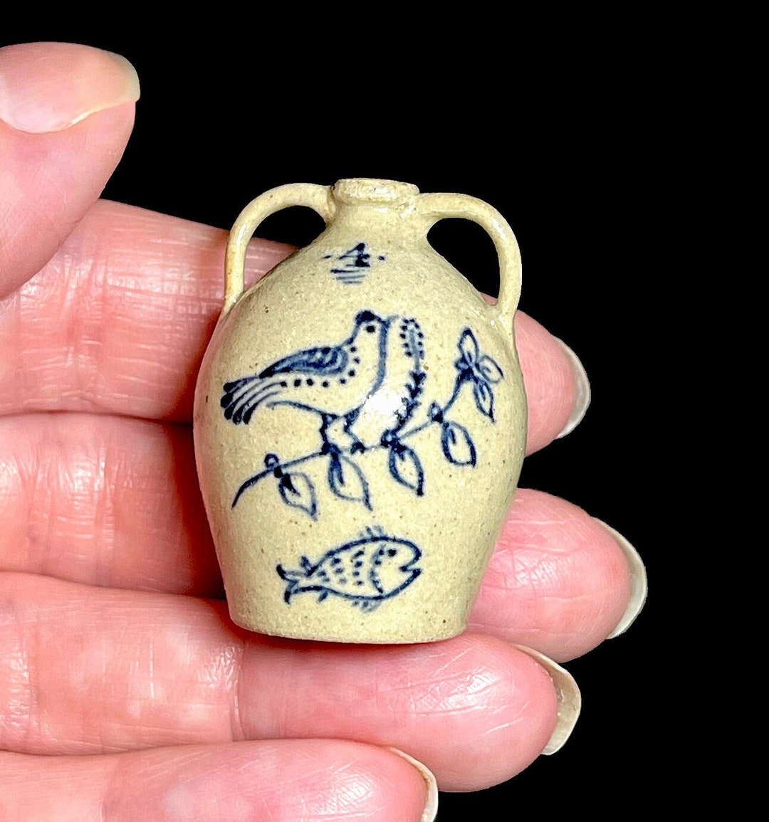 IGMA Jane Graber Pottery Stunning Rare Floral Bird & Fish Jug Dollhouse ...