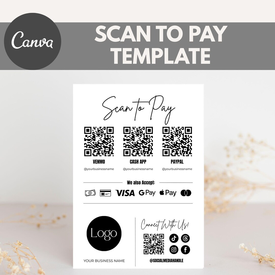 Scan to Pay Sign Template, QR Code Payment Sign, Small Business Vendor ...
