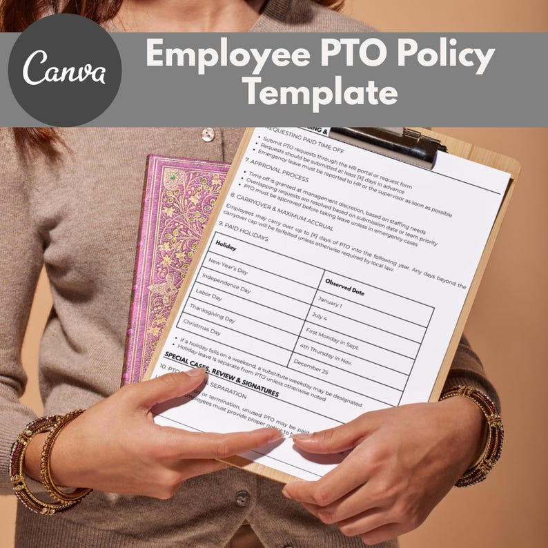 Employee PTO Policy Template | Paid Time off HR Policy Canva Form ...