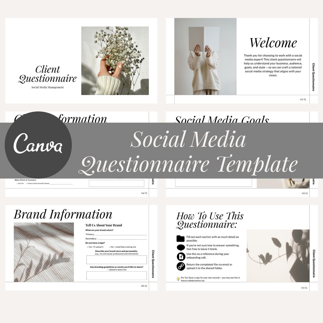 Social Media Client Questionnaire | Canva Template, Onboarding Form (14 ...
