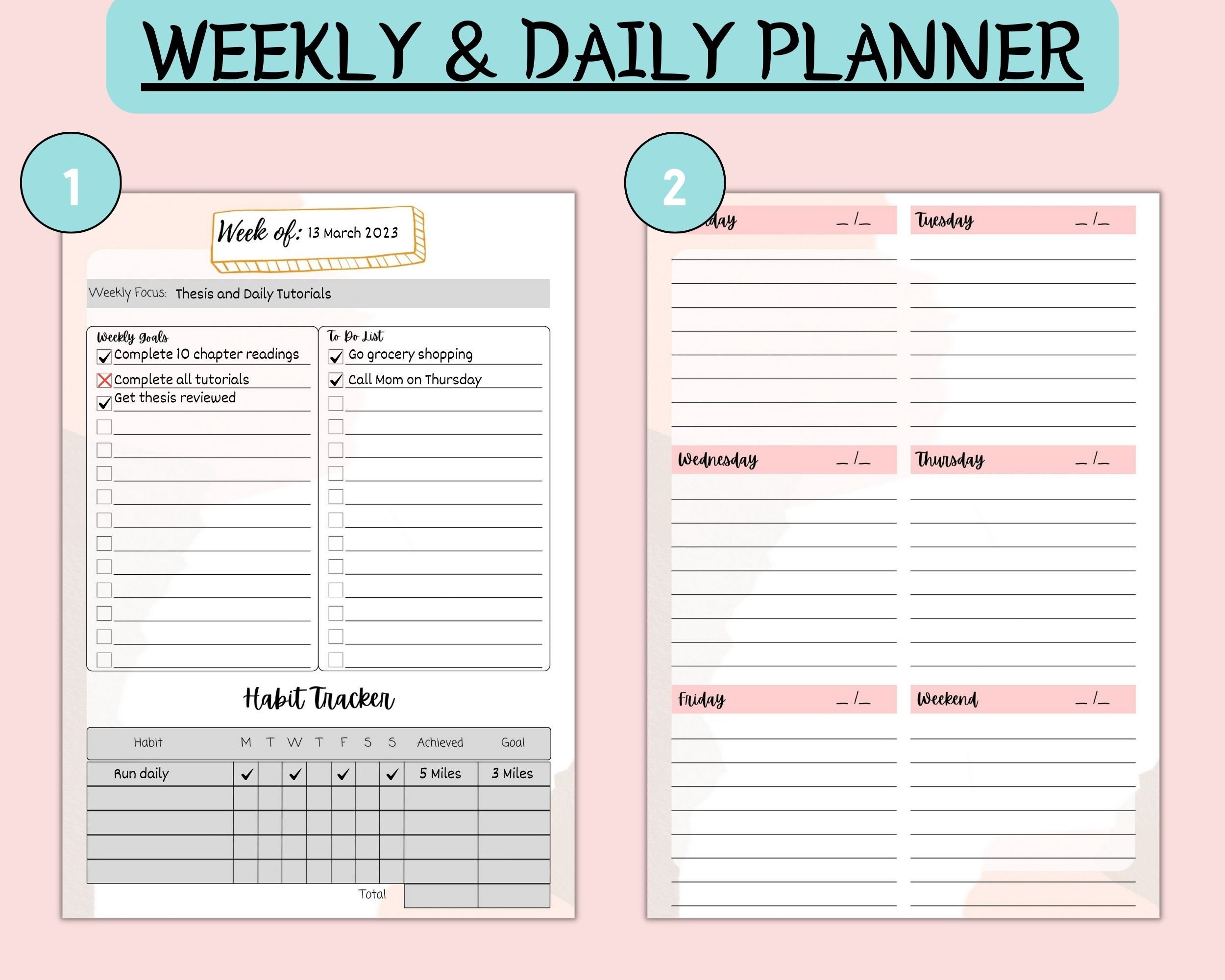 Weekly & Daily Planner Task Tracker Evernotes Planner Goal Setting ...