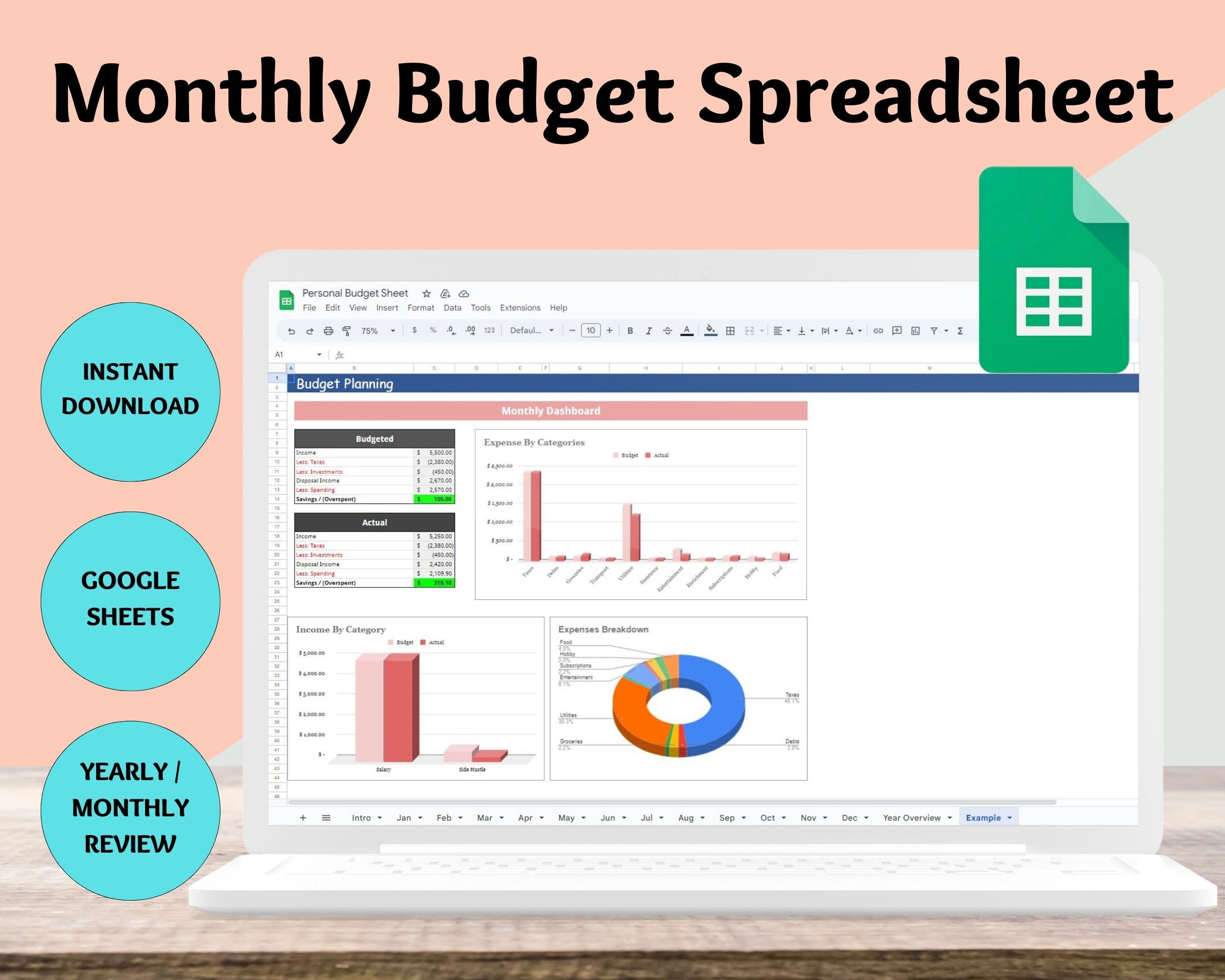Budget Planner for Google Sheets Monthly Budget Spreadsheet Paycheck ...
