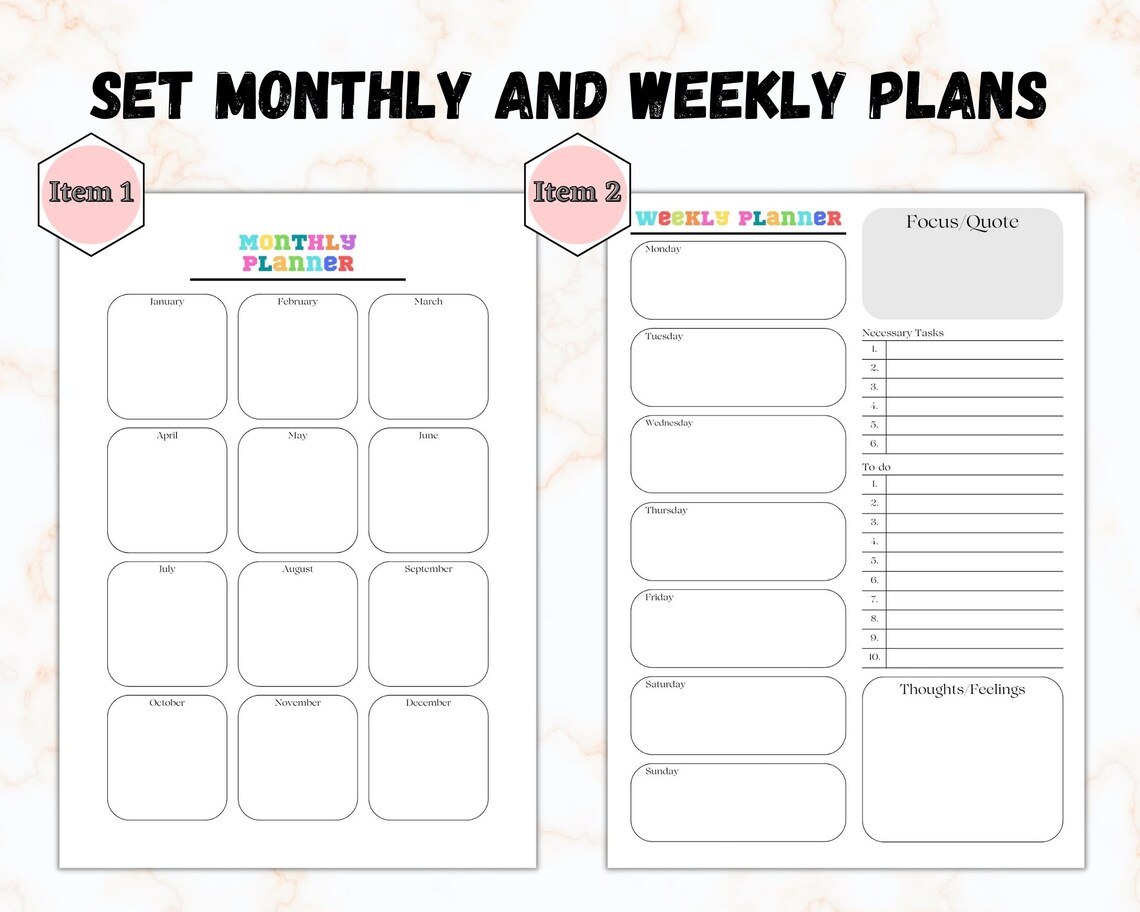 Monthly Weekly Daily Planner Printable A4 Self Care Planner - Etsy