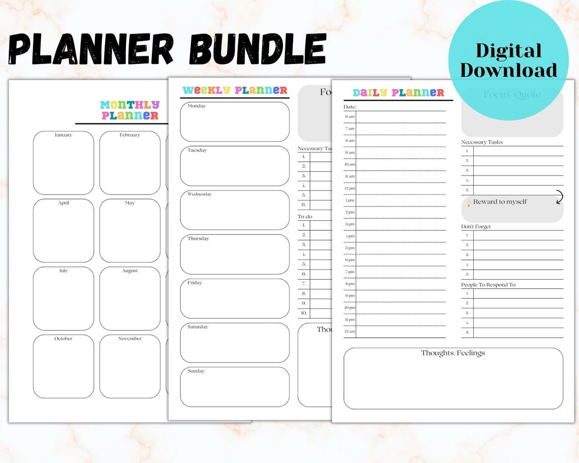 Monthly Weekly Daily Planner Printable A4 Self Care Planner - Etsy