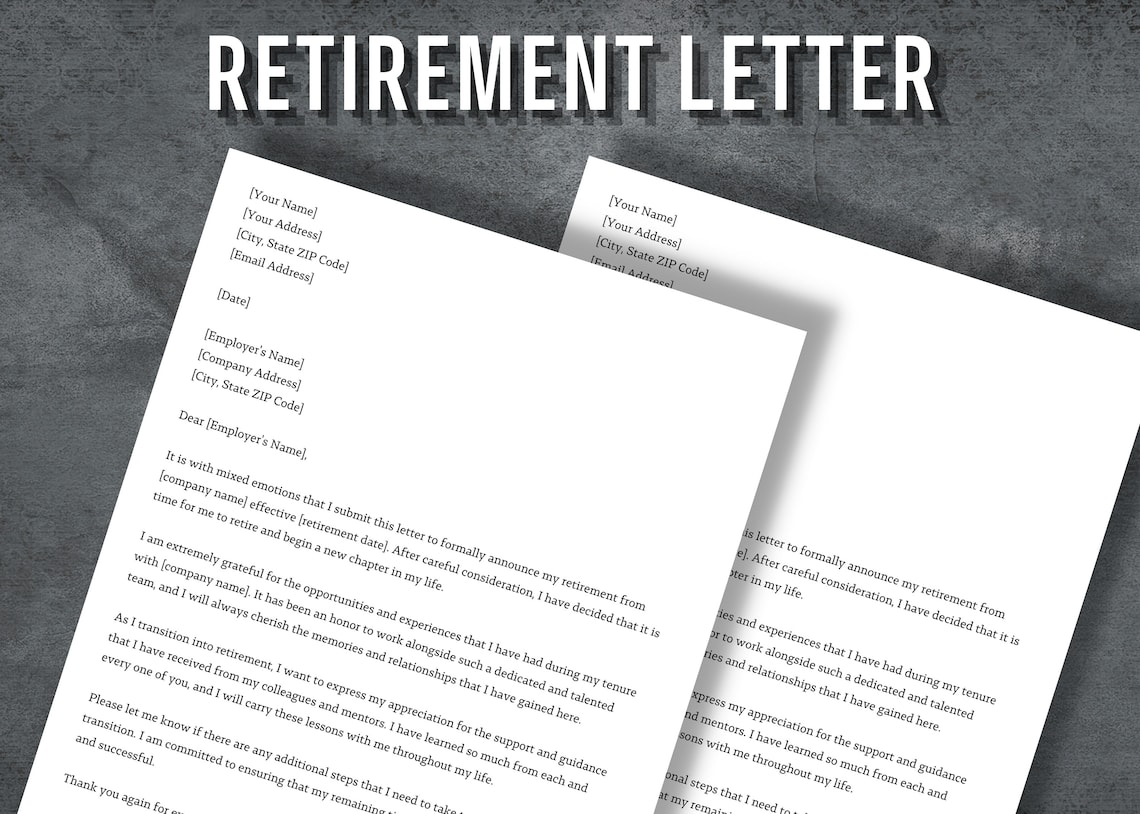 Professional Retirement Letter, Retirement Notice, Retirement ...