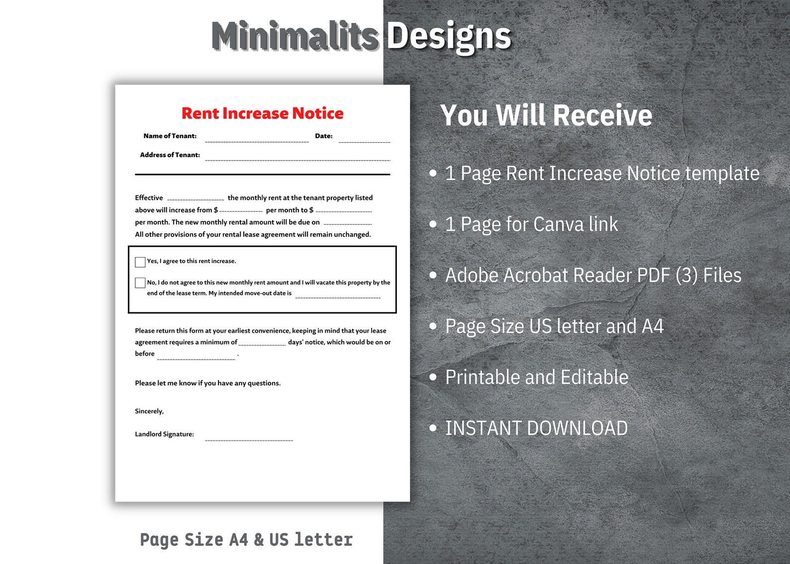 Rent Increase Notice, Rental Increase Template, Tenant Notice Form ...