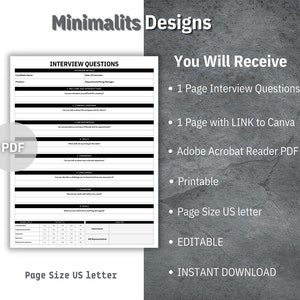 Interview Questions Template, Job Interview Form, Printable Interview ...