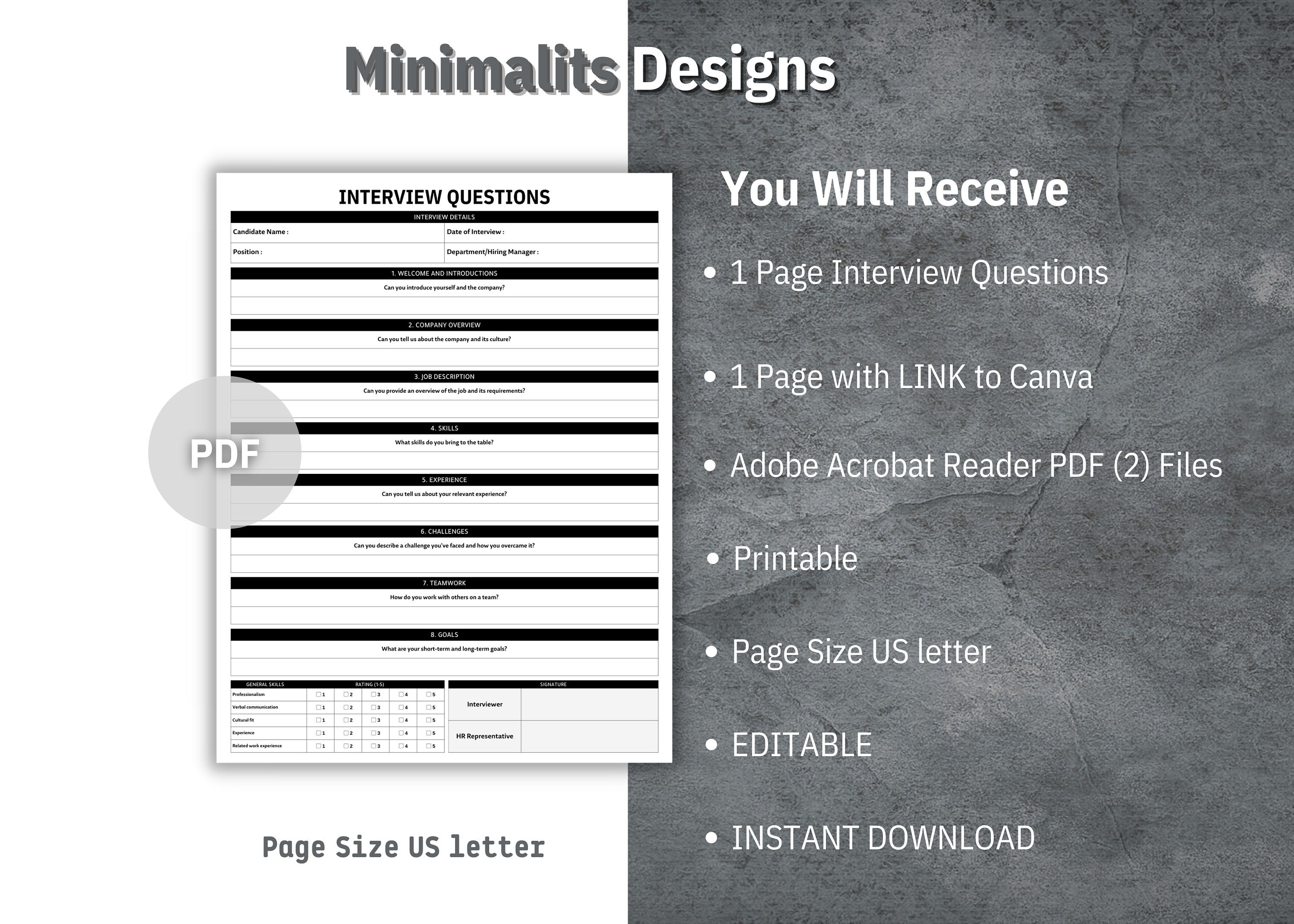 Interview Questions Template, Job Interview Form, Printable Interview ...