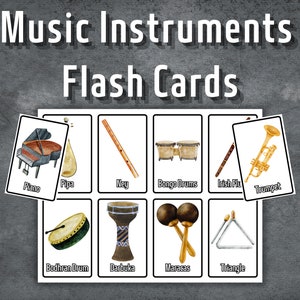 Music Instruments Flash Cards, Preschool Flashcards, Printable ...