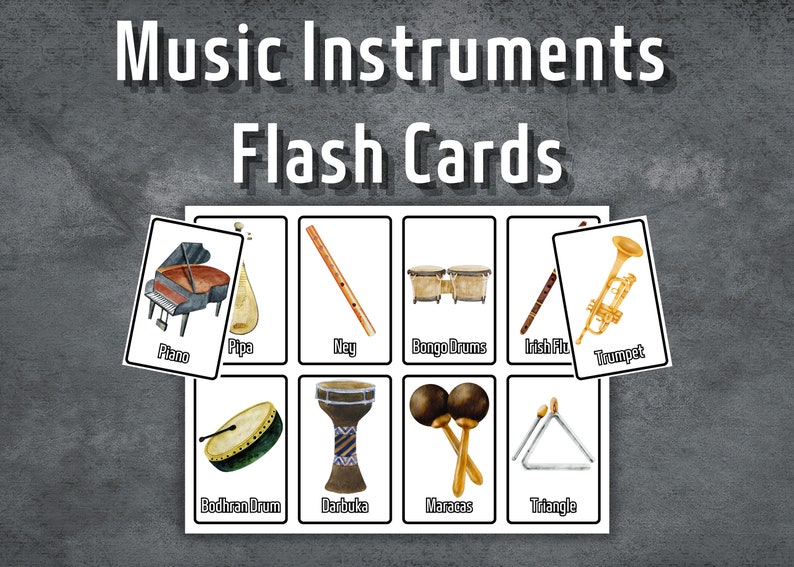 Music Instruments Flash Cards, Preschool Flashcards, Printable ...
