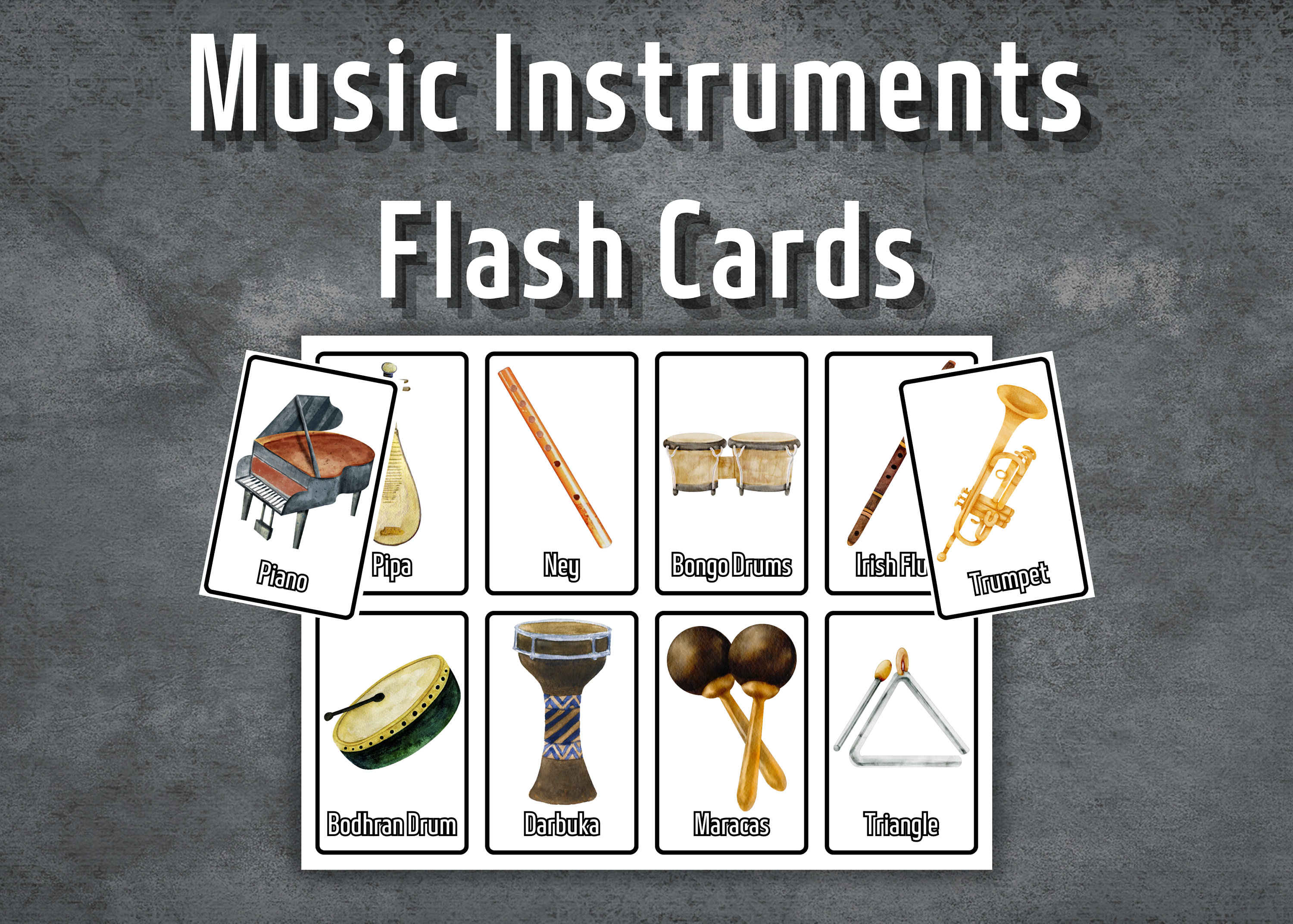 Music Instruments Flash Cards, Preschool Flashcards, Printable ...