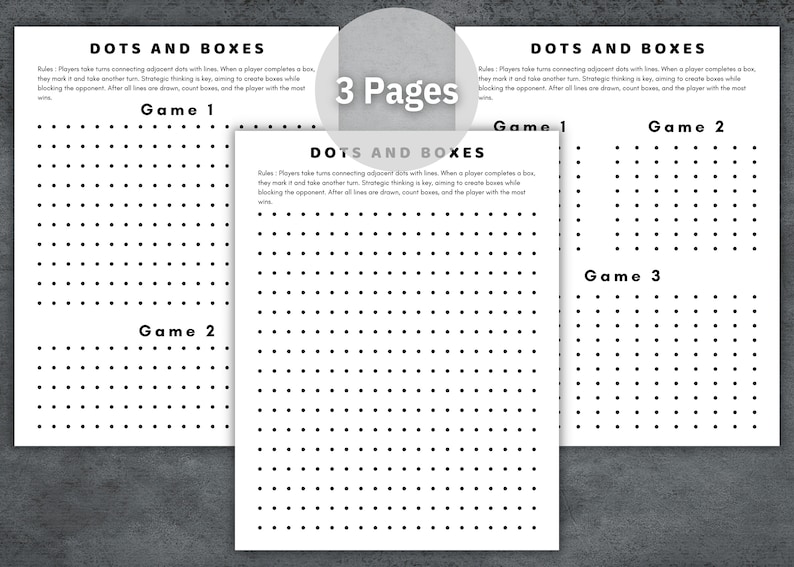 Dots and Boxes Game, Printable Dots Game, Classic Board Game, Printable ...